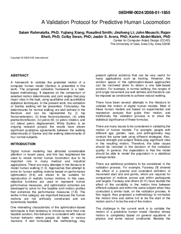 (PDF) A Validation Protocol for Predictive Human Locomotion