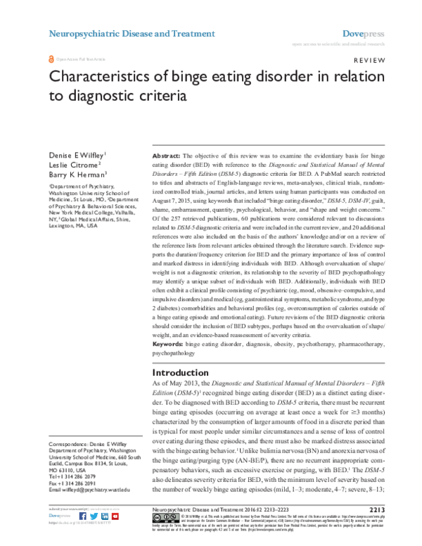 (PDF) Characteristics of binge eating disorder in relation to ...