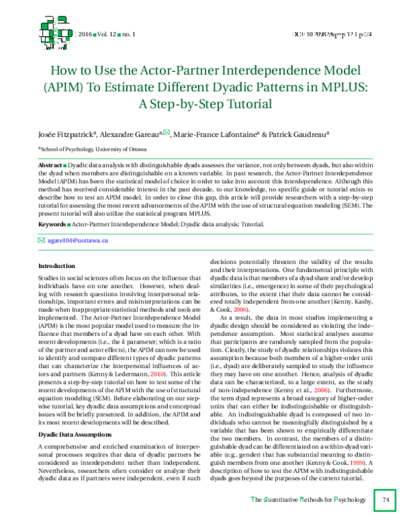(PDF) How to Use the Actor-Partner Interdependence Model (APIM) To ...