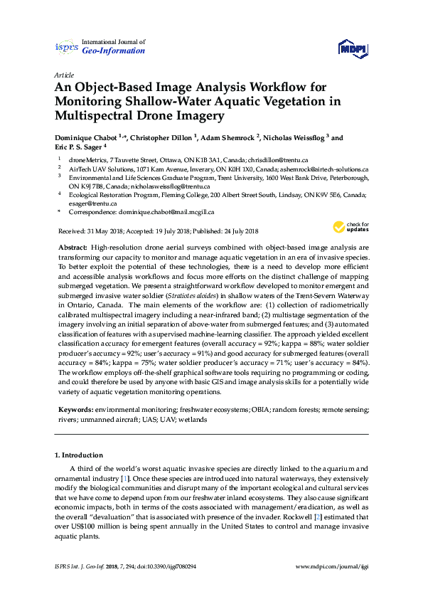Pdf An Object Based Image Analysis Workflow For Monitoring Shallow