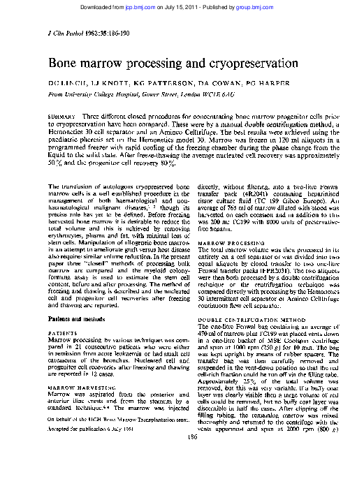 (PDF) Bone marrow processing and cryopreservation