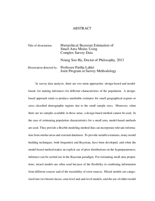 Pdf Hierarchical Bayesian Estimation Of Small Area Means Using