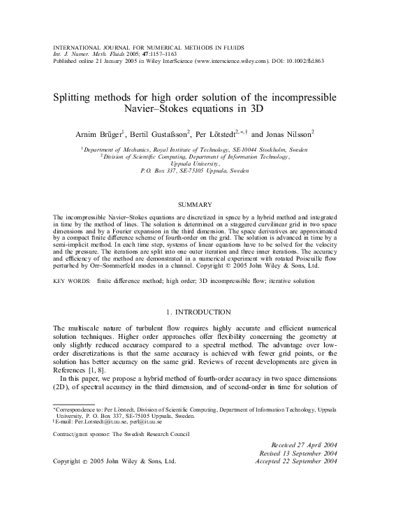 Pdf Splitting Methods For High Order Solution Of The Incompressible
