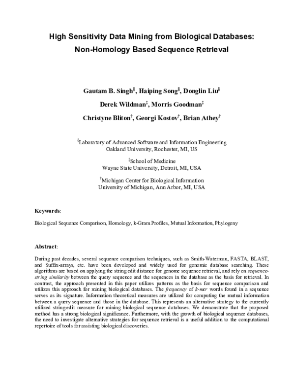(PDF) High Sensitivity Data Mining from Biological Databases: Non ...