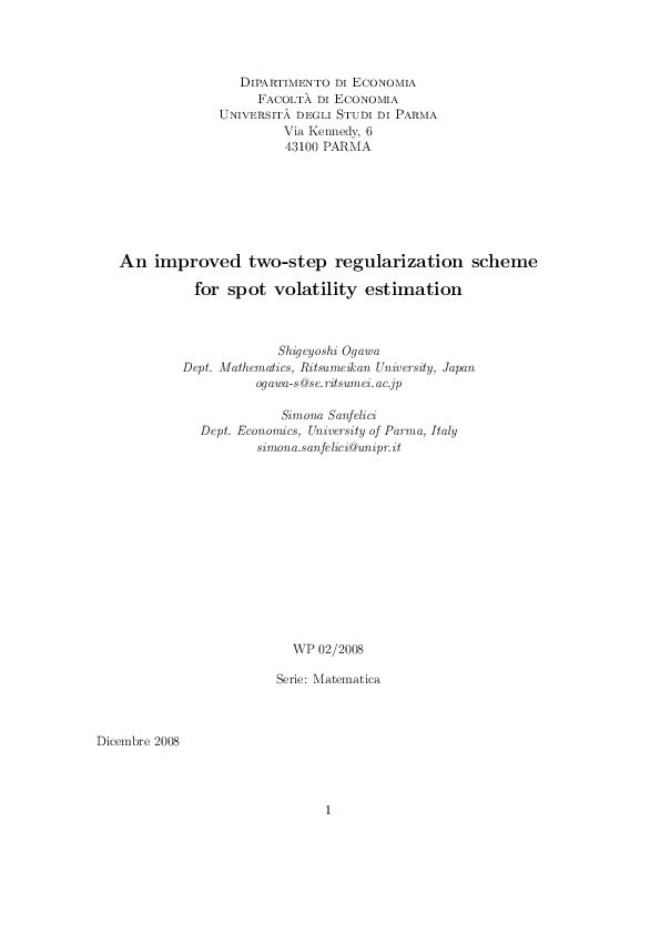 (PDF) An Improved Two-step Regularization Scheme for Spot Volatility Estimation | S. Sanfelici ...
