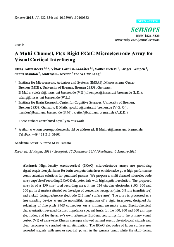 (PDF) A multi-channel, flex-rigid ECoG microelectrode array for visual cortical interfacing