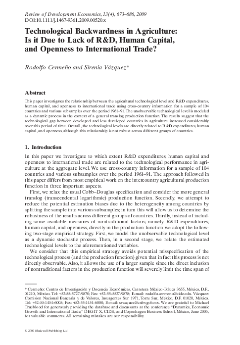 (PDF) Technological Backwardness in Agriculture: Is it Due to Lack of R ...