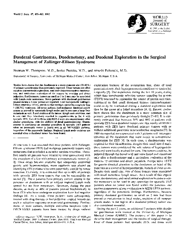 (PDF) Duodenal gastrinomas, duodenotomy, and duodenal exploration in ...