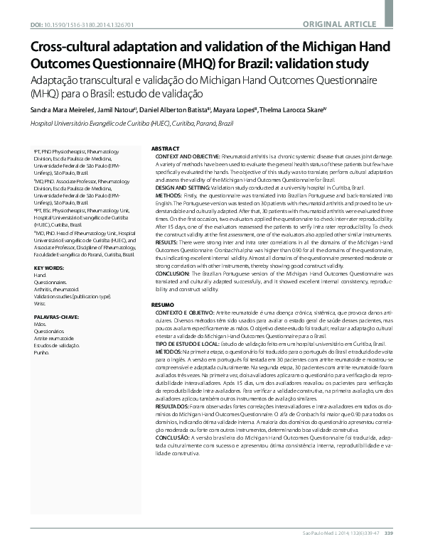 Pdf Association Of Michigan Hand Outcomes Questionnaires
