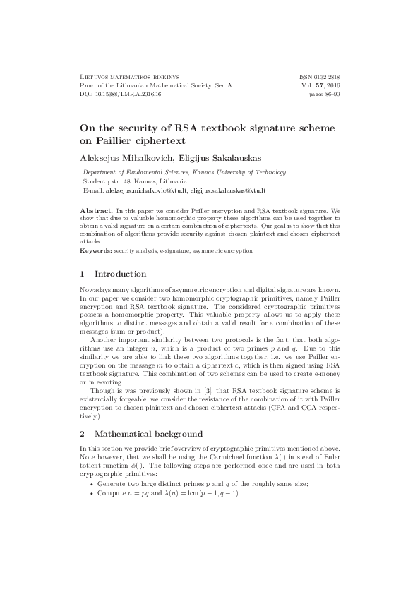 (PDF) On the security of RSA textbook signature scheme on Paillier ...