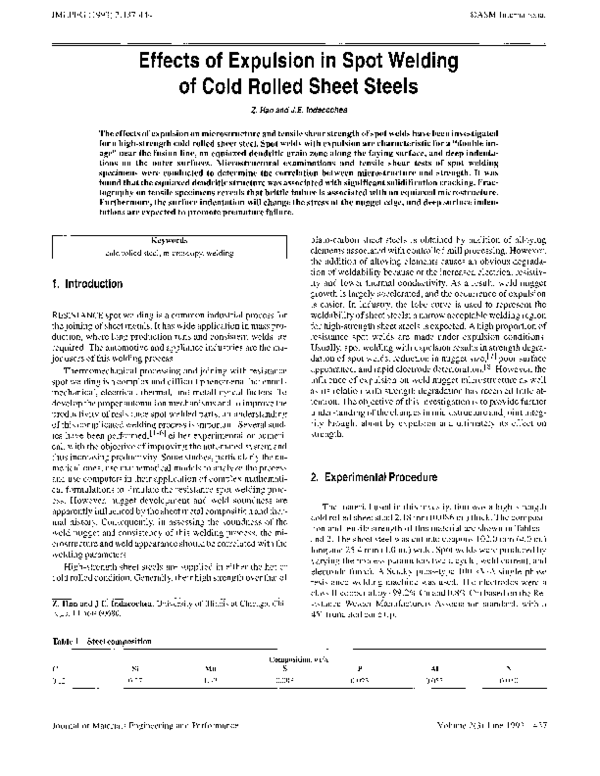 (PDF) Effects of expulsion in spot welding of cold rolled sheet steels
