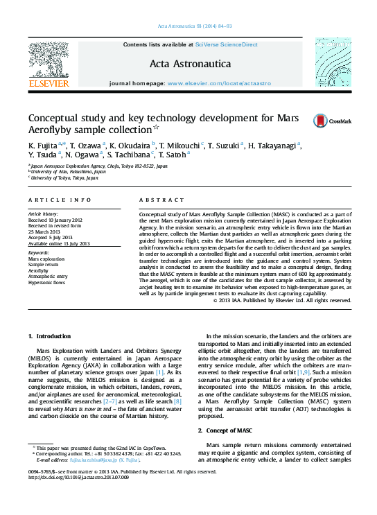 (PDF) Conceptual study and key technology development for Mars ...