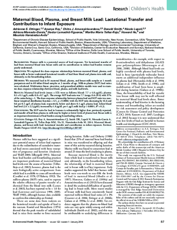 (PDF) Maternal Blood, Plasma, and Breast Milk Lead: Lactational ...
