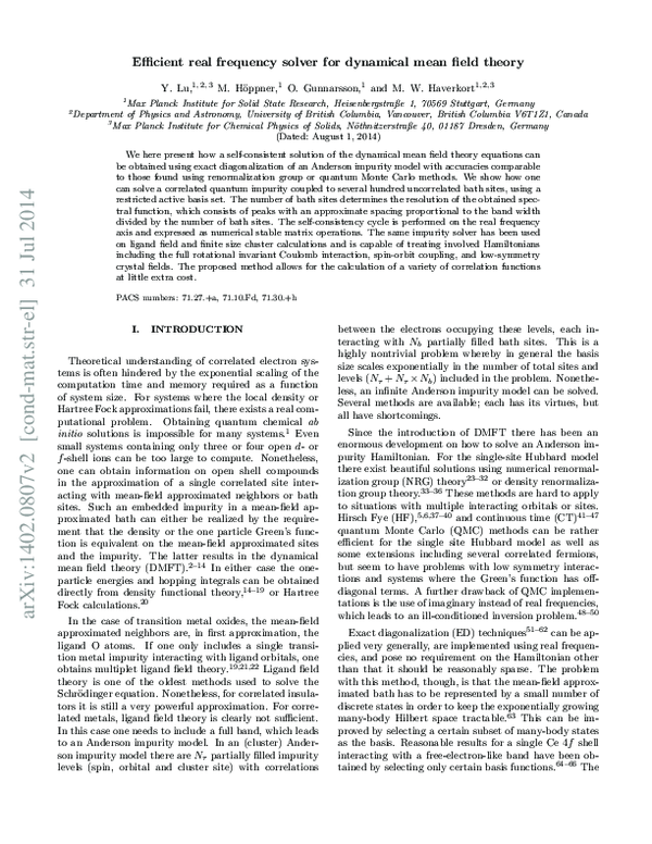(PDF) Efficient real-frequency solver for dynamical mean-field theory