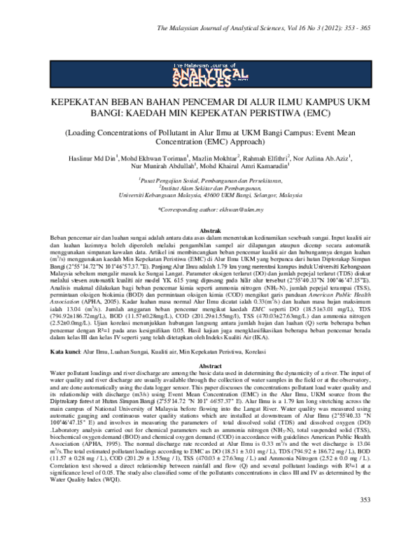 (PDF) Loading Concentrations of Pollutant in Alur Ilmu at UKM Bangi Campus: Event Mean ...