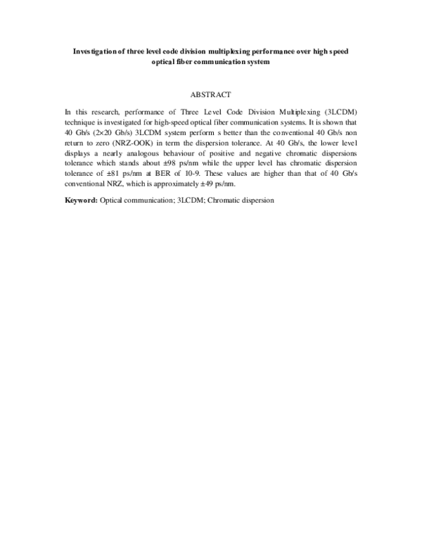 (PDF) Investigation of Three Level Code Division Multiplexing performance over high speed ...