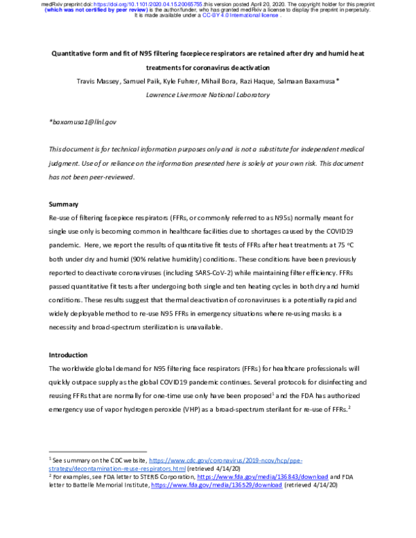 (PDF) Quantitative form and fit of N95 filtering facepiece respirators ...