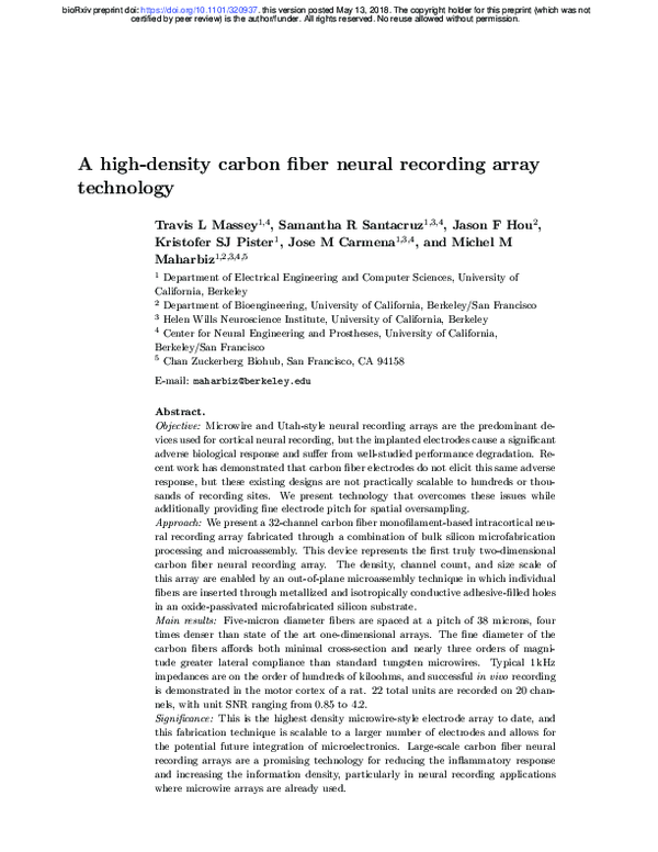 (PDF) A high-density carbon fiber neural recording array technology