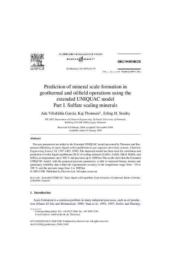 (PDF) Prediction of mineral scale formation in geothermal and