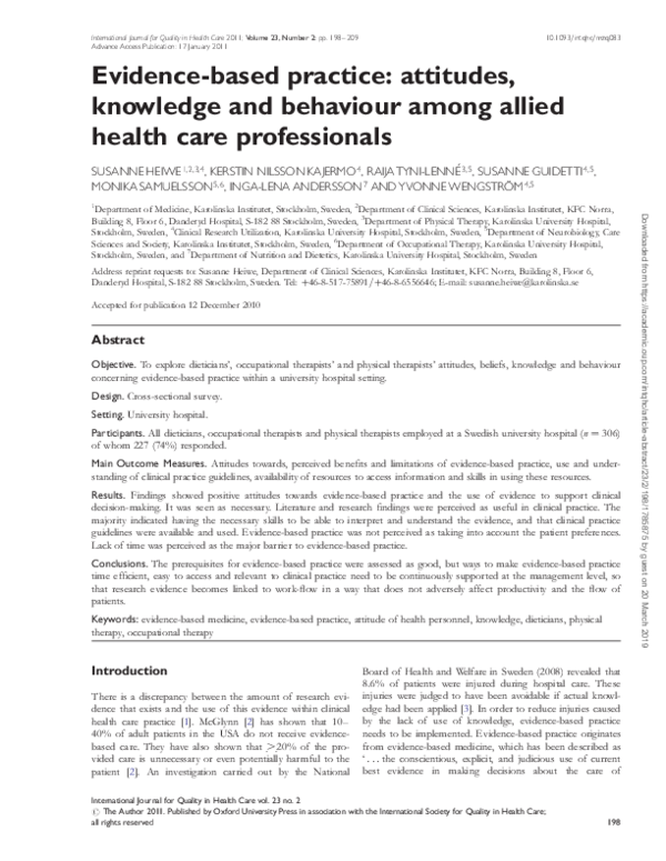 (PDF) Evidence-based practice: attitudes, knowledge and behaviour among allied health care ...