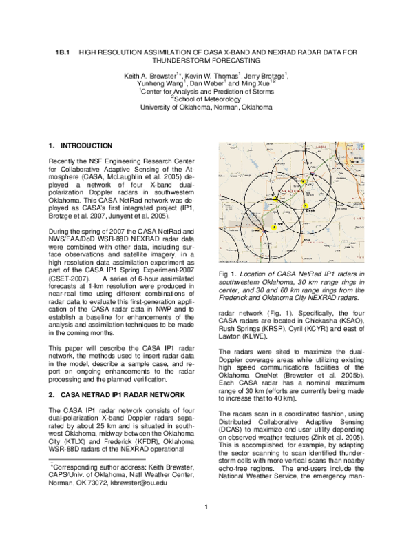 (PDF) 1B. 1 High Resolution Assimilation of Casa X-Band and Nexrad Radar Data for Thunderstorm ...