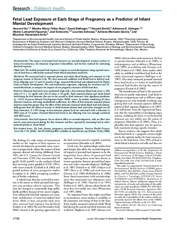 (PDF) Fetal Lead Exposure at Each Stage of Pregnancy as a Predictor of ...
