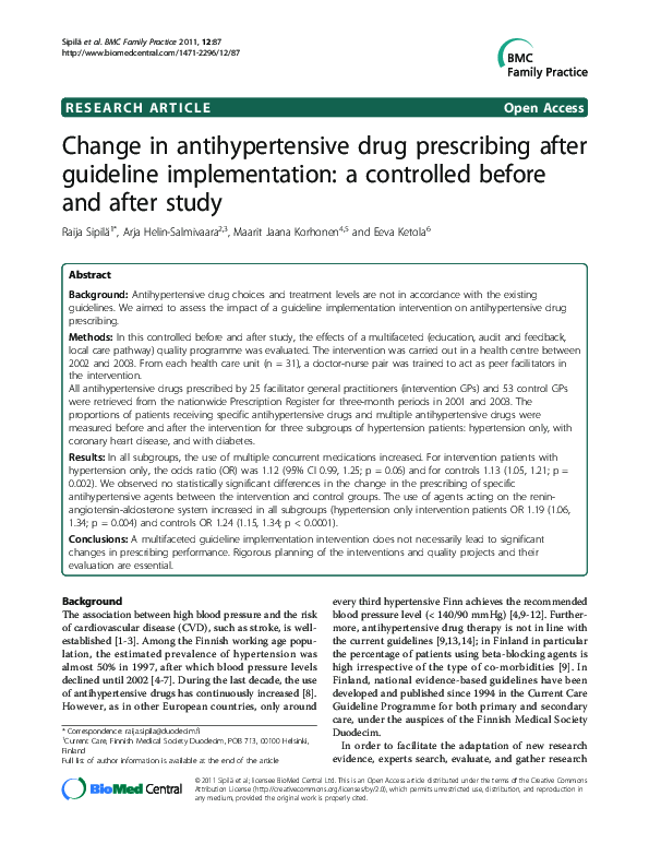 (PDF) Change in antihypertensive drug prescribing after guideline ...