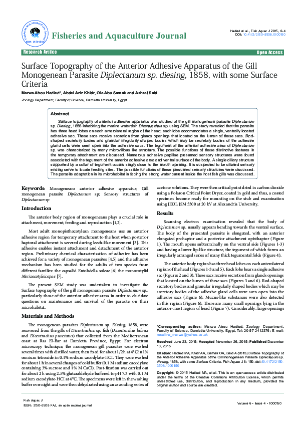 (PDF) Surface Topography of the Anterior Adhesive Apparatus of the Gill ...