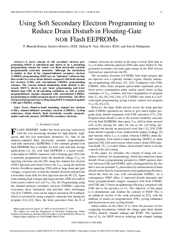 (PDF) Using soft secondary electron programming to reduce drain disturb ...