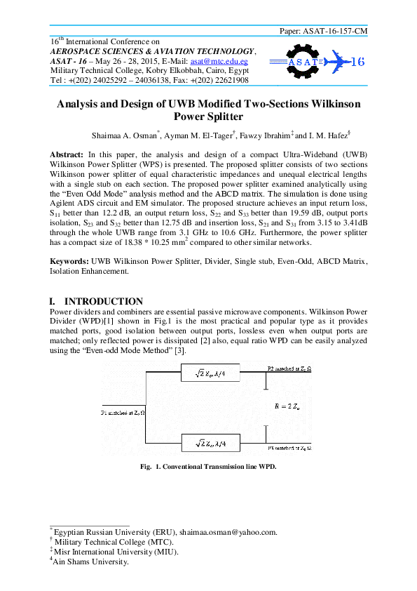 (PDF) Analysis and Design of UWB Modified Two-Sections Wilkinson Power ...