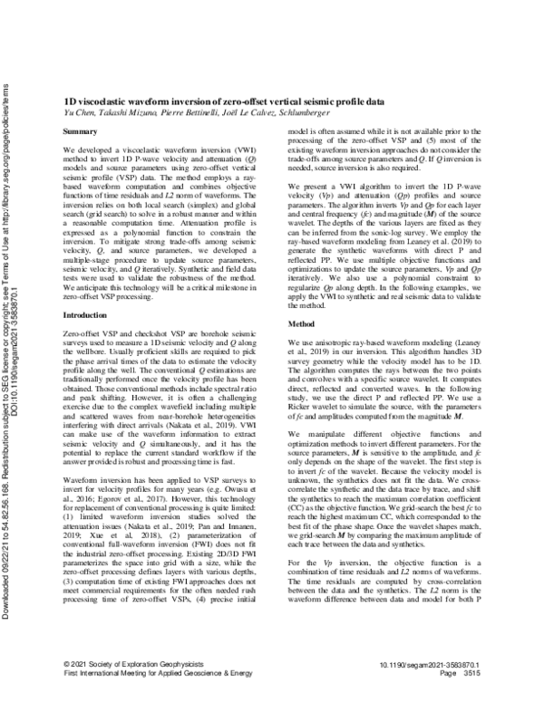 (PDF) 1D viscoelastic waveform inversion of zero-offset vertical ...