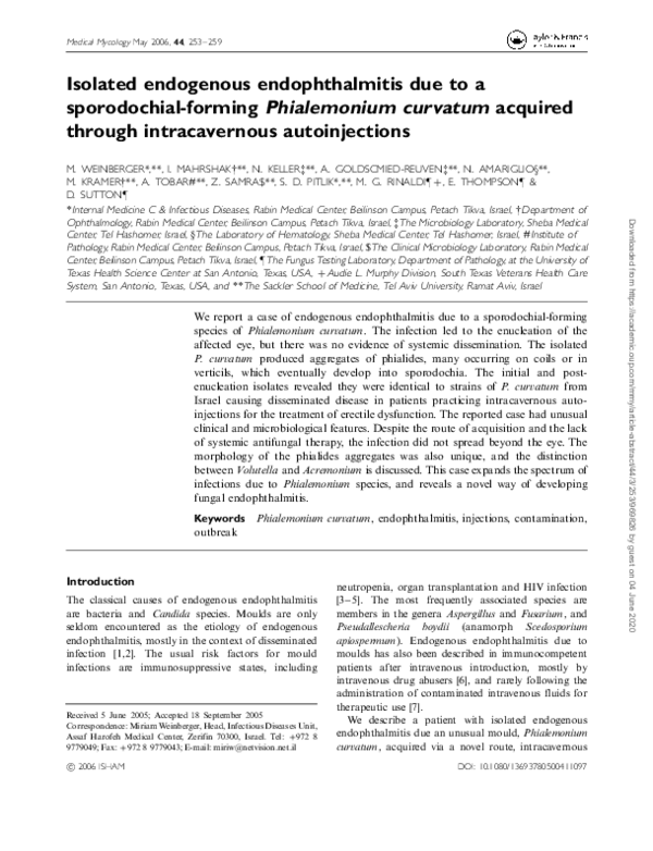 (PDF) Isolated endogenous endophthalmitis due to a sporodochial-forming ...