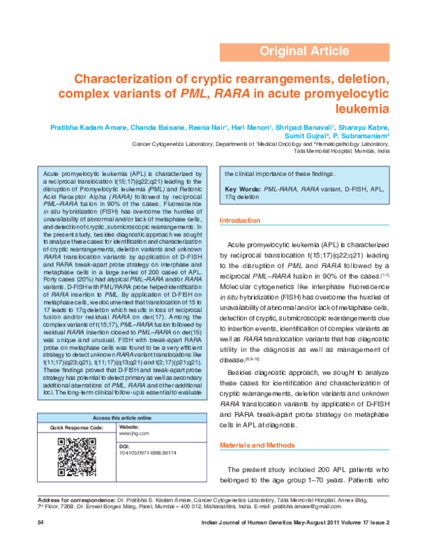 (PDF) Characterization of cryptic rearrangements, deletion, complex ...