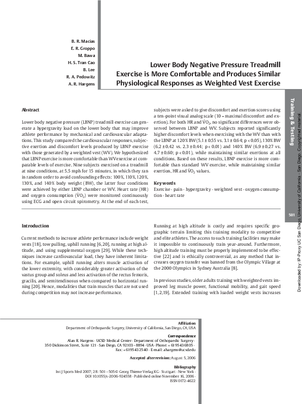 (PDF) Lower body negative pressure treadmill exercise as a ...