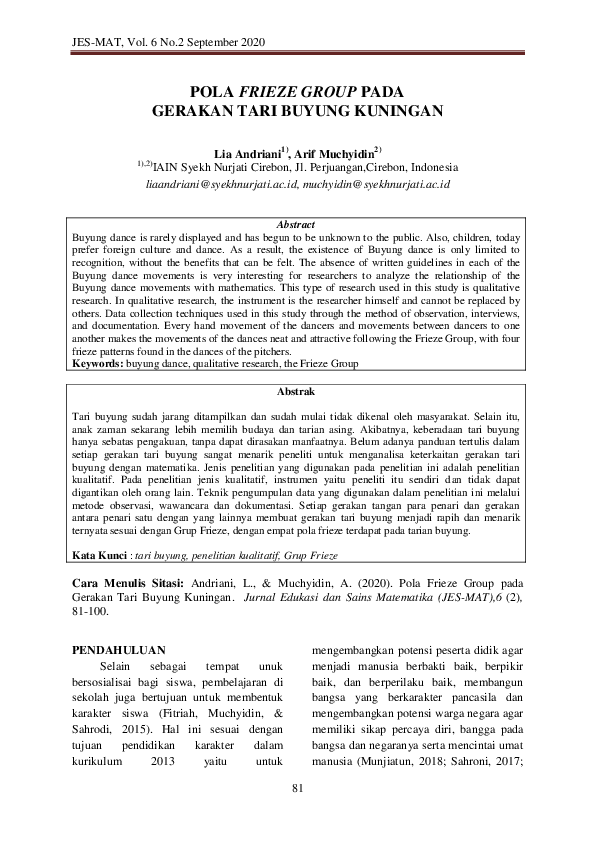 (PDF) Pola Frieze Group Pada Gerakan Tari Buyung Kuningan