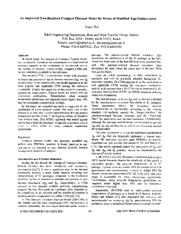 Pdf An Improved Two Resistors Compact Thermal Model By Means Of Modified Top Surface Area