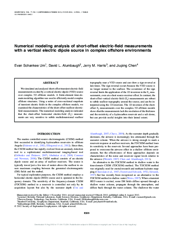 (PDF) Numerical modeling analysis of short-offset electric-field ...