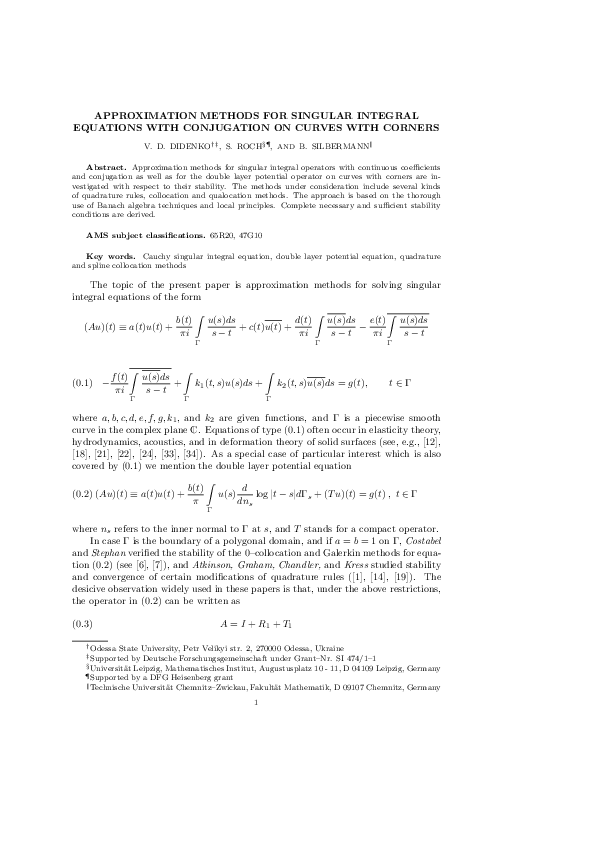 Pdf Approximation Methods For Singular Integral Equations With