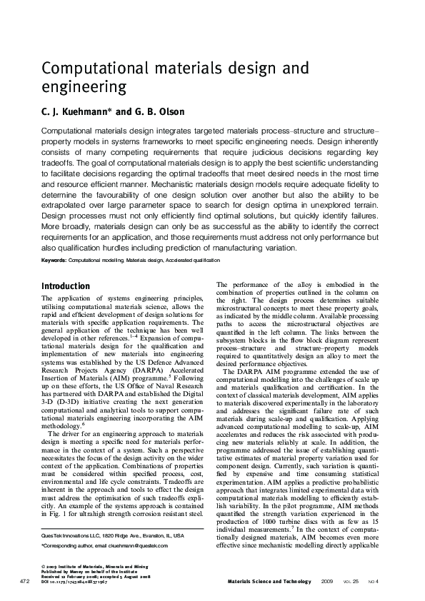 (PDF) Computational materials design and engineering