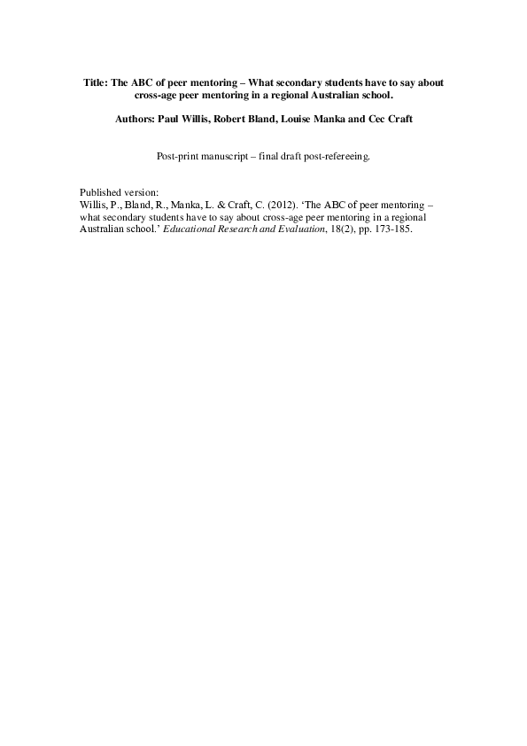 (PDF) The ABC of peer mentoring – what secondary students have to say ...