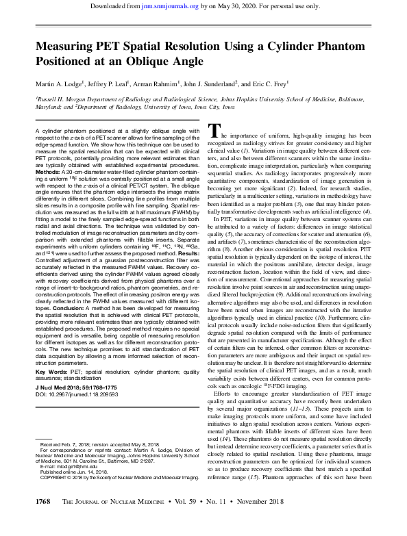 (PDF) Measuring PET Spatial Resolution Using a Cylinder Phantom ...