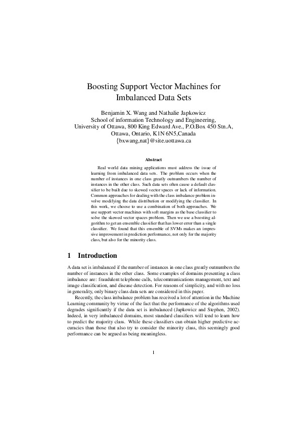 (PDF) Boosting support vector machines for imbalanced data sets