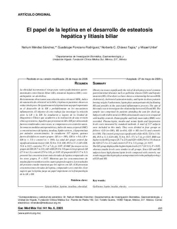 (PDF) El papel de la leptina en el desarrollo de esteatosis hepática y ...