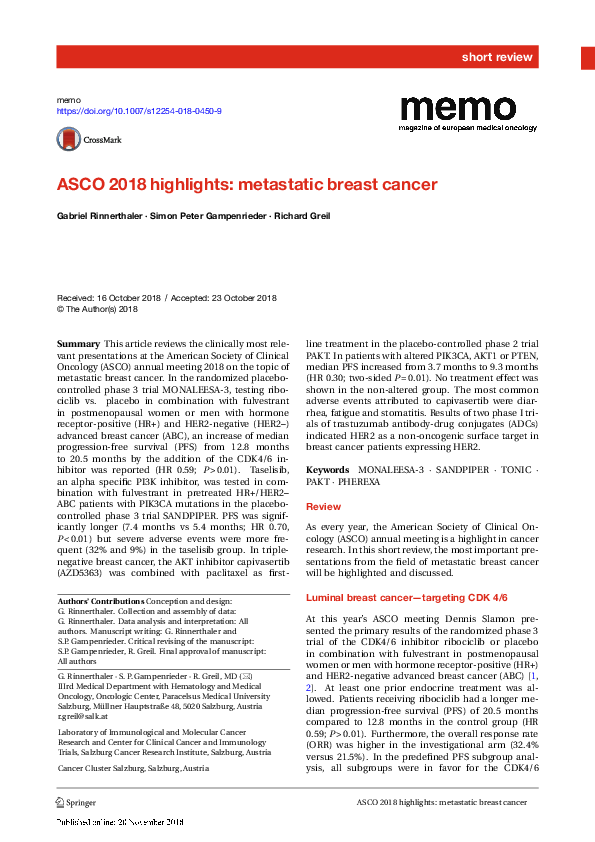 (PDF) ASCO 2018 highlights: metastatic breast cancer
