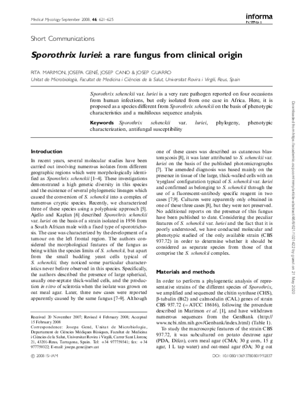 (PDF) Sporothrix luriei : a rare fungus from clinical origin | JOSE ...