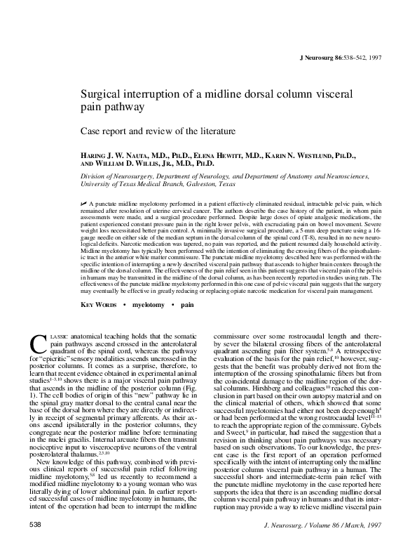 (PDF) Surgical interruption of a midline dorsal column visceral pain ...