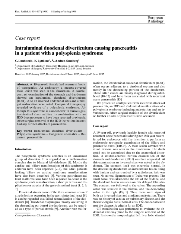 (PDF) Intraluminal duodenal diverticulum causing pancreatitis in a ...