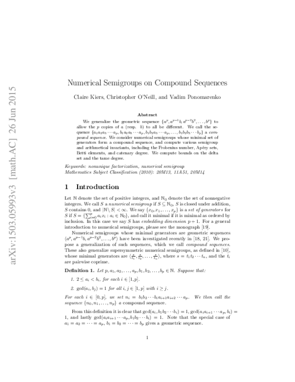(PDF) Numerical Semigroups on Compound Sequences