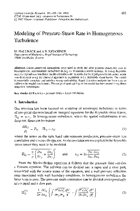 (PDF) Modeling of pressure-strain rate in homogeneous turbulence
