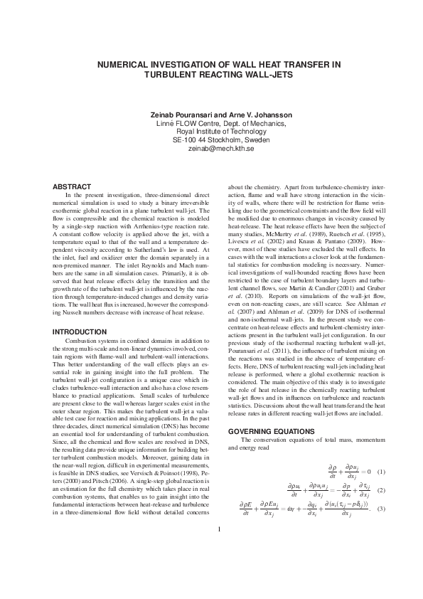 (PDF) Numerical Investigation of Wall Heat Transfer in Turbulent ...